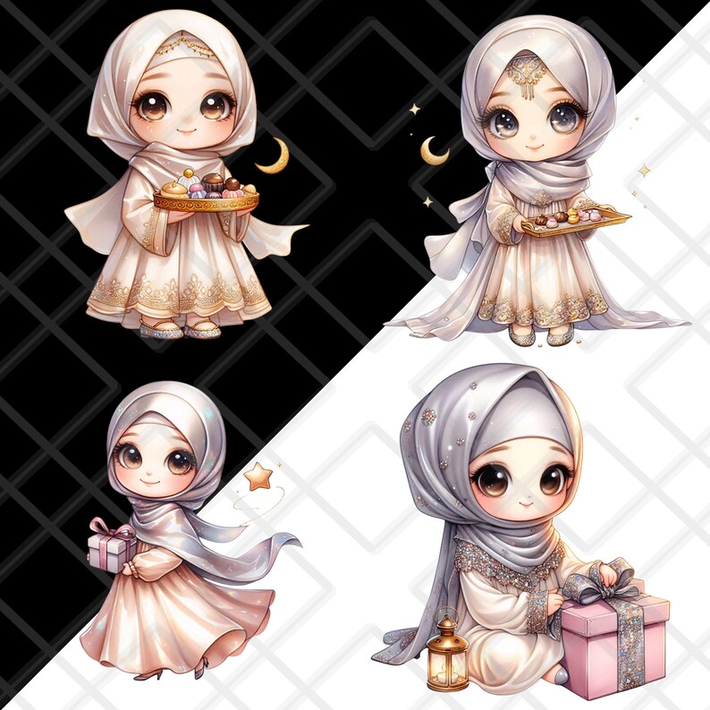 Cute Hijabi Chibi Girl Clipart Eid Celebration Muslim Islam Muslimah ...