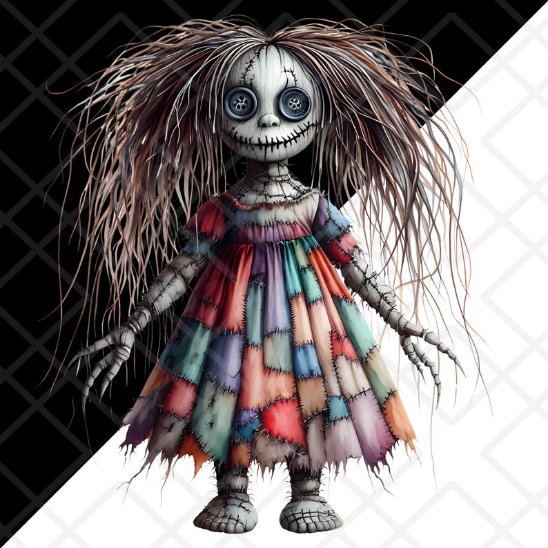 Creepy Patchwork Rag Doll Clipart, Gothic Horror Doll PNG, Nightmare ...
