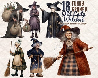 Grumpy Old Lady Witch PNG Clipart Funny Halloween Witches PNG Sassy ...