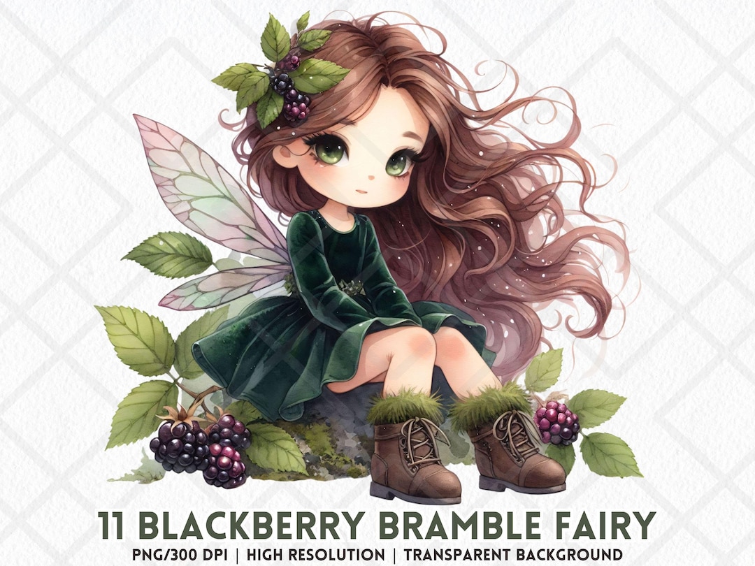 Blackberry Bramble Fairy PNG, Watercolor Chibi Forest Fruit Girl ...