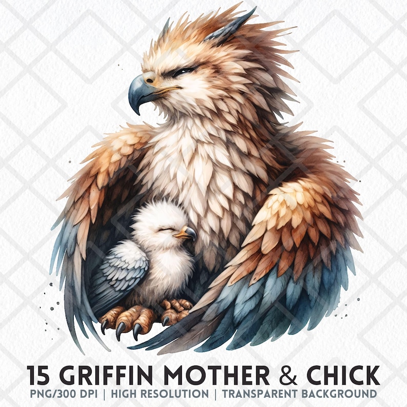 Griffin Mother and Chick Clipart PNG, Mythical Creature Mom and Baby ...