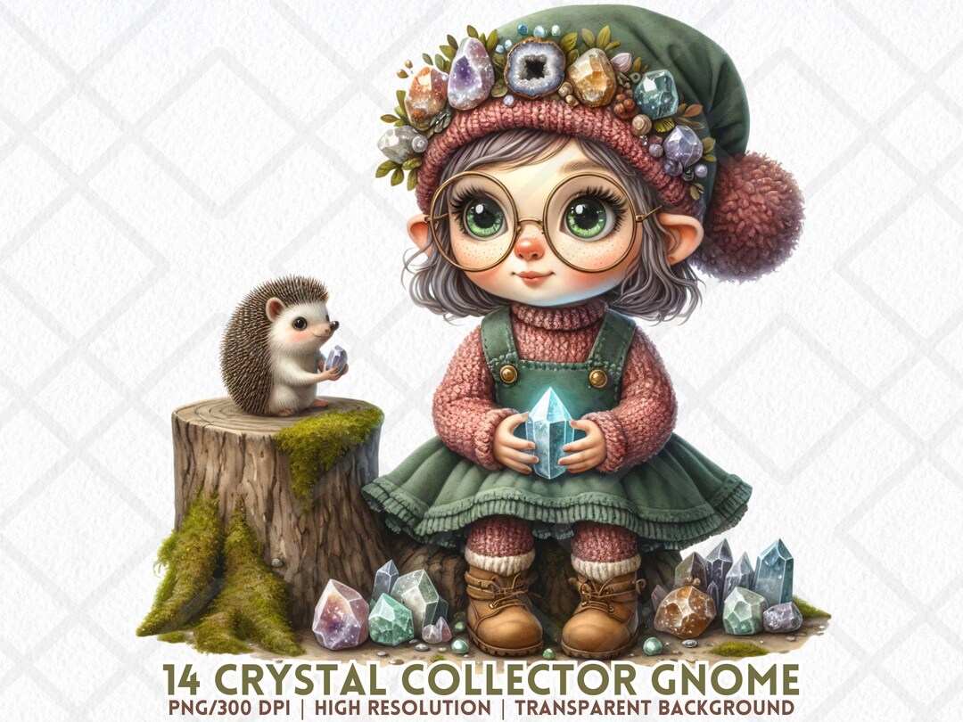 Crystal Gnome Clipart PNG Girl Gnome With Crystals and Hedgehog Nature ...