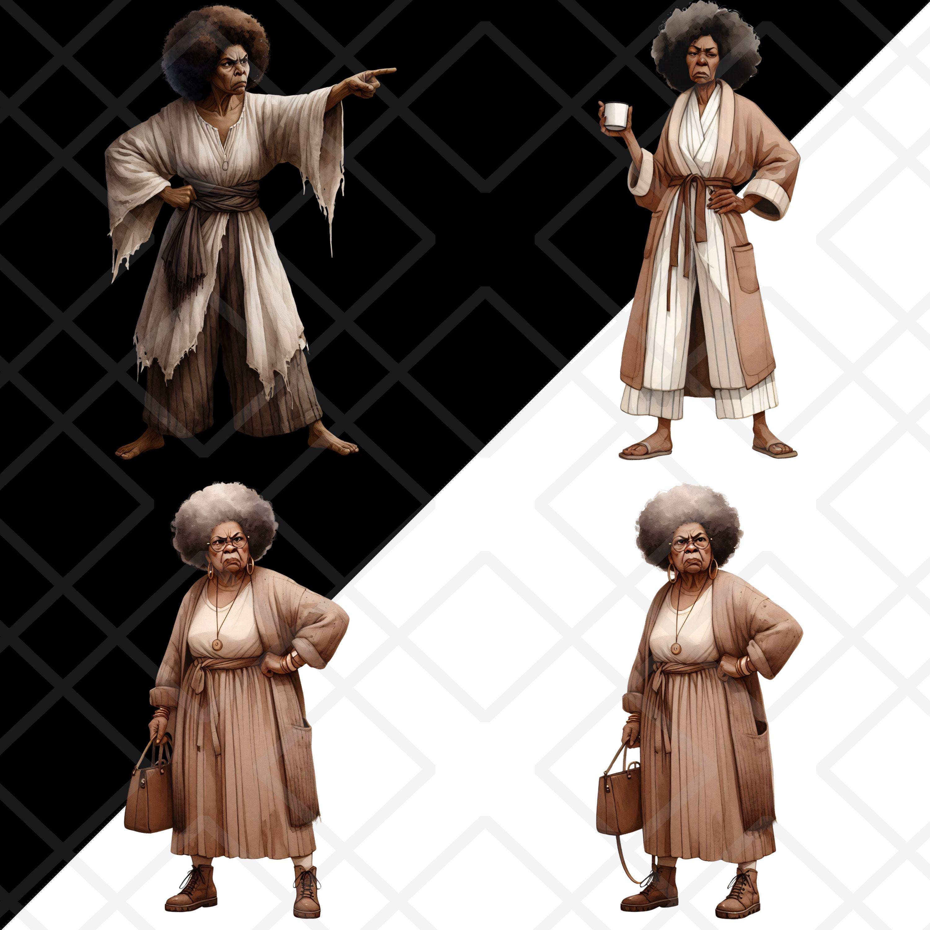Funny Grumpy Black Old Ladies Clipart PNG, Cute Sassy Afro-american ...