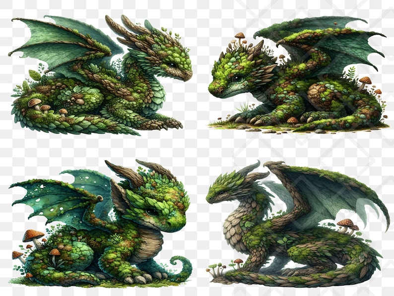 Forest Dragon Clipart PNG Mossy Green Fantasy Creature With Mushrooms ...