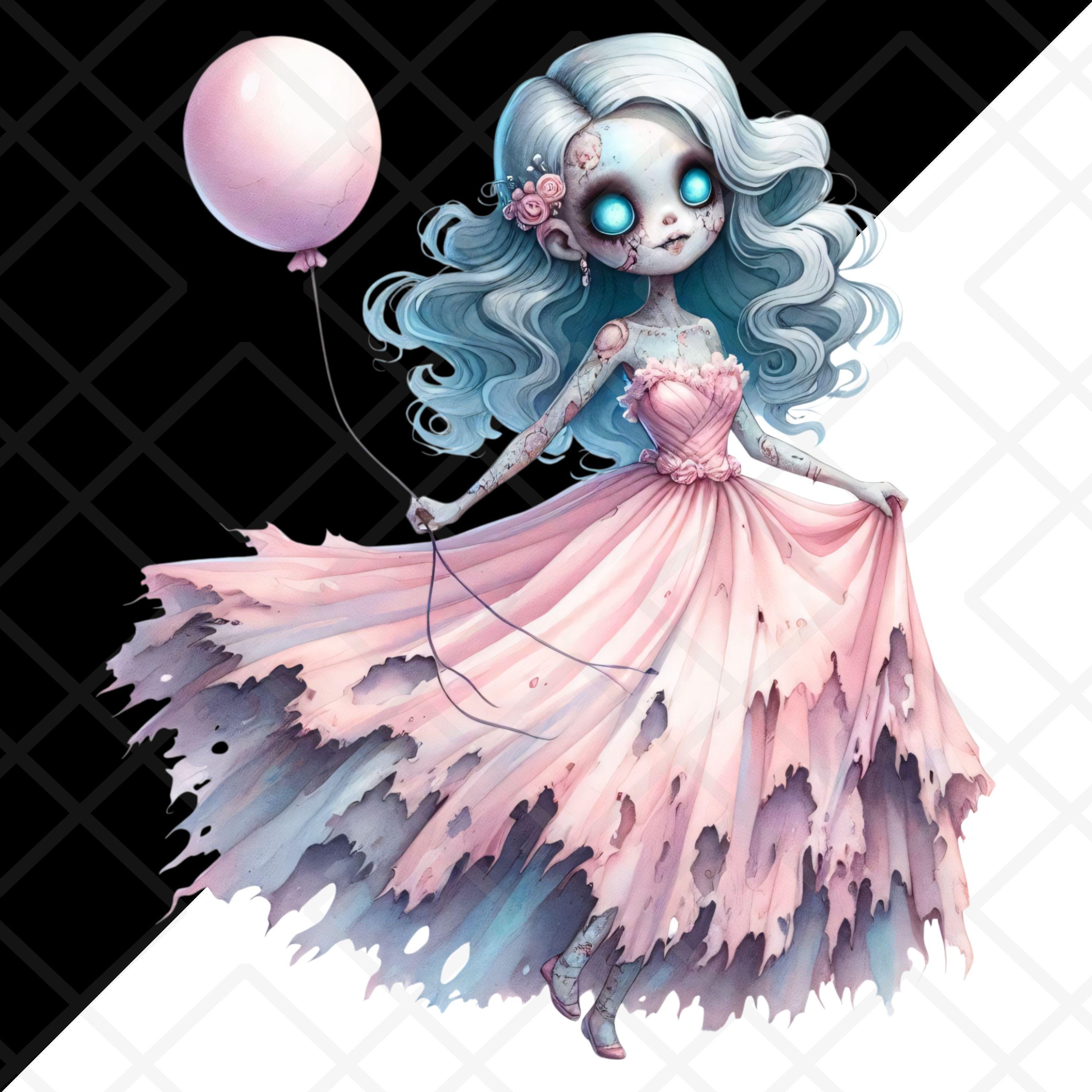 Pastel Goth Zombie Bride Clipart PNG Creepy Cute Undead Chibi Girl Pink ...