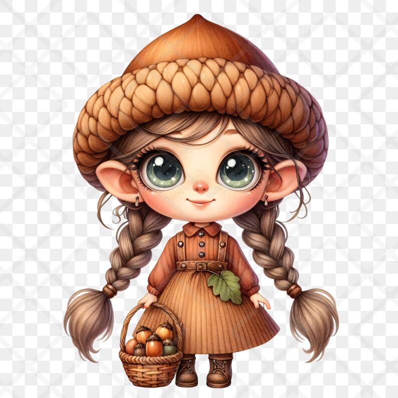 Acorn Gnome Girl Fall PNG Clipart Cute Woodland Autumn PNG Digital ...