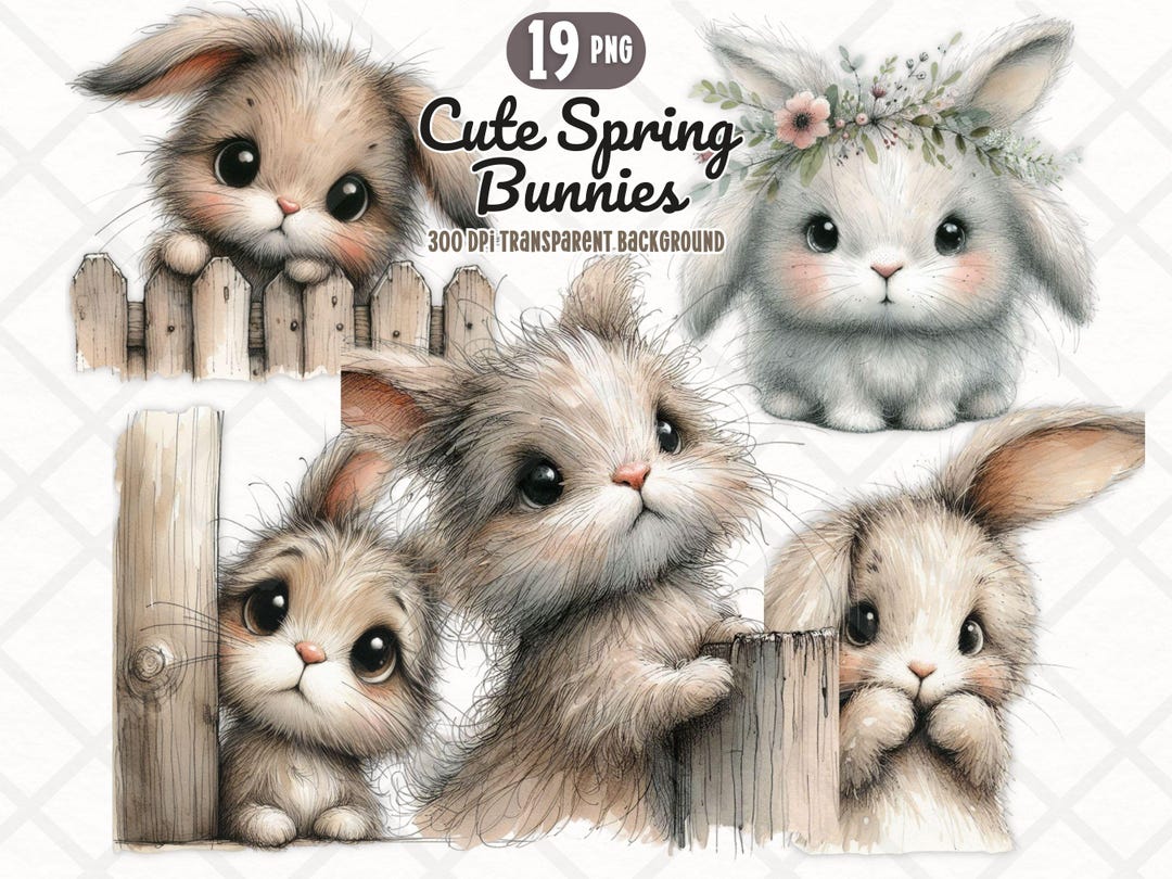 19 Cute Spring Bunnies PNG Bundle Baby Bunny Clipart Rabbit Set Pastel ...