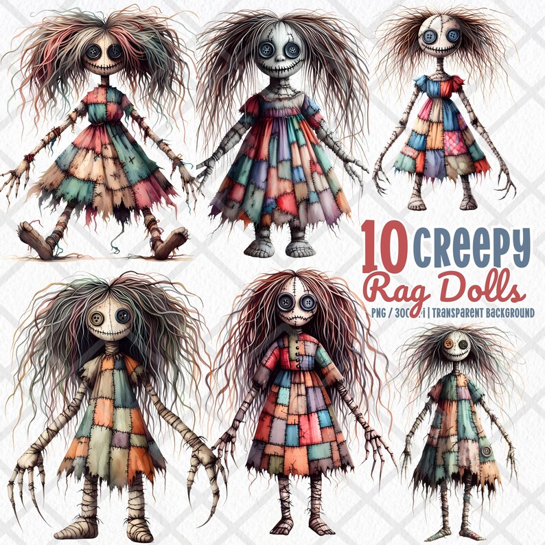 Creepy Patchwork Rag Doll Clipart, Gothic Horror Doll PNG, Nightmare ...