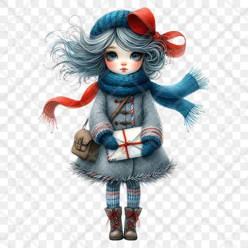 North Pole Mail Girl Clipart Windswept PNG for Letters to Santa Cards ...