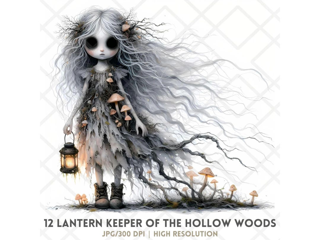 Haunted Forest Spirit Clipart, Spooky Ghostly Girl JPG, Dark Fantasy ...