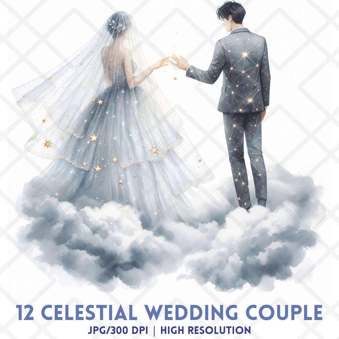 Celestial Wedding Couple JPG Clipart, Starry Night Bride and Groom ...