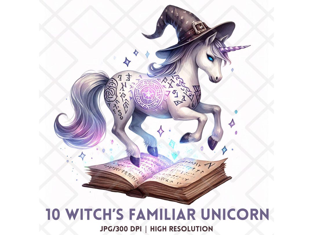 Witch’s Familiar Unicorn JPG Clipart, Magic Unicorn With Hat and ...