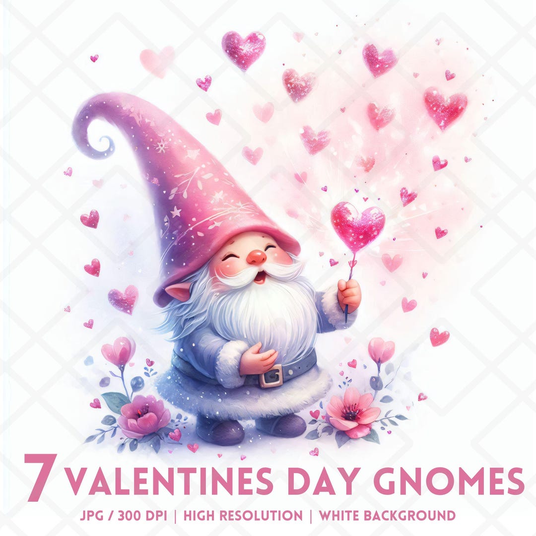 Watercolor Cute Valentines Day Gnomes Clipart JPG, Love Month Gnome ...