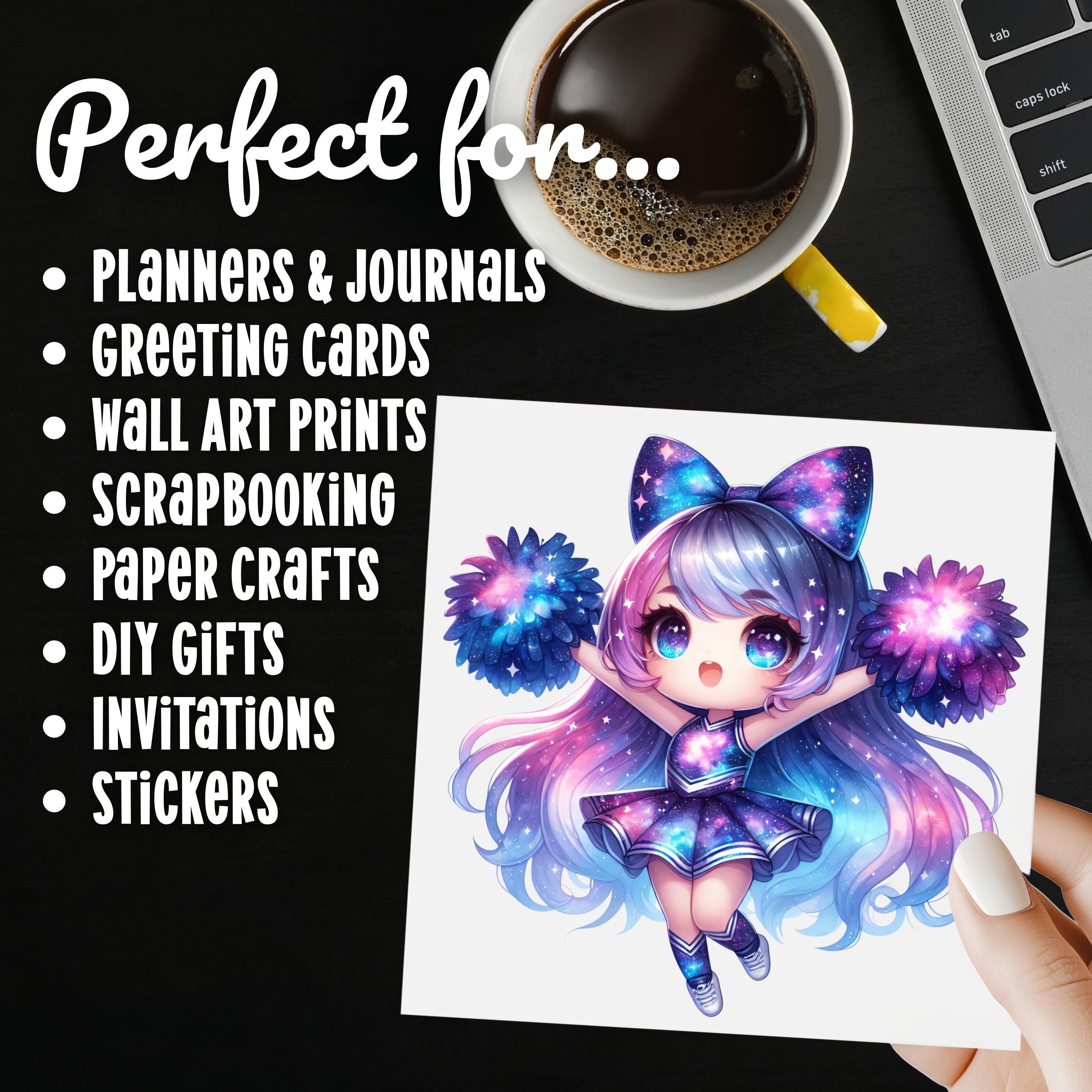 Galaxy Cheerleader Clipart PNG Cosmic Chibi Girl With Pom Poms Star ...