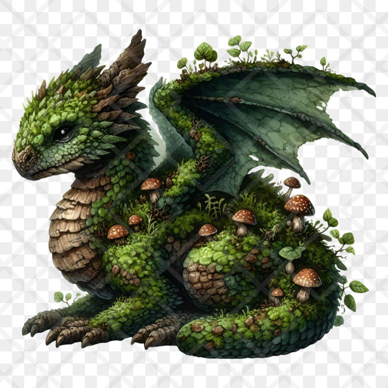 Forest Dragon Clipart PNG Mossy Green Fantasy Creature With Mushrooms ...