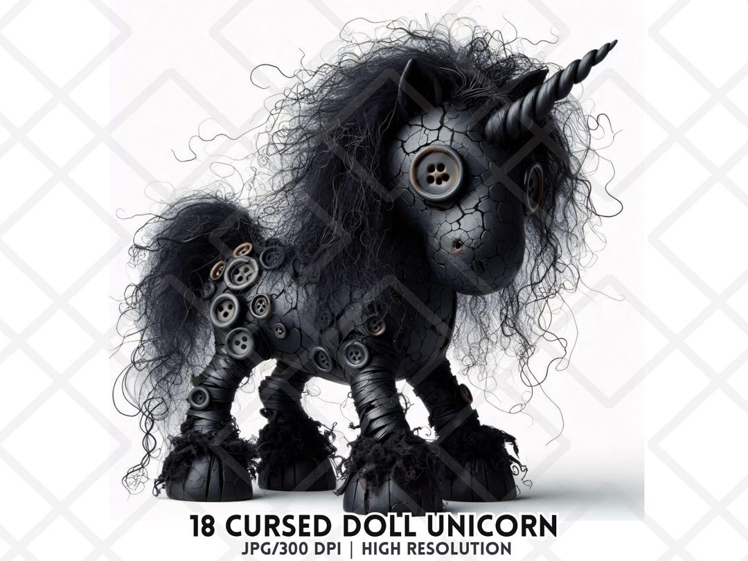 Creepy Halloween Unicorn Clipart JPG Cursed Doll Unicorn With Button ...