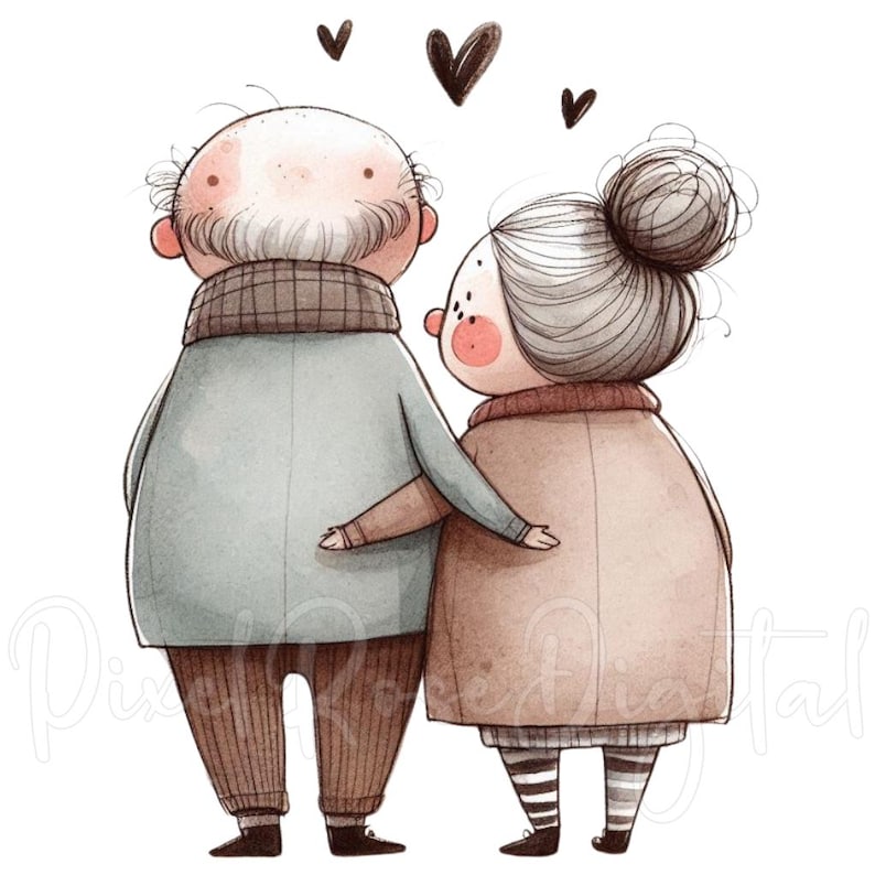 Quirky Valentine Old Couple PNG Cute Elderly Love Clipart Funny Senior ...
