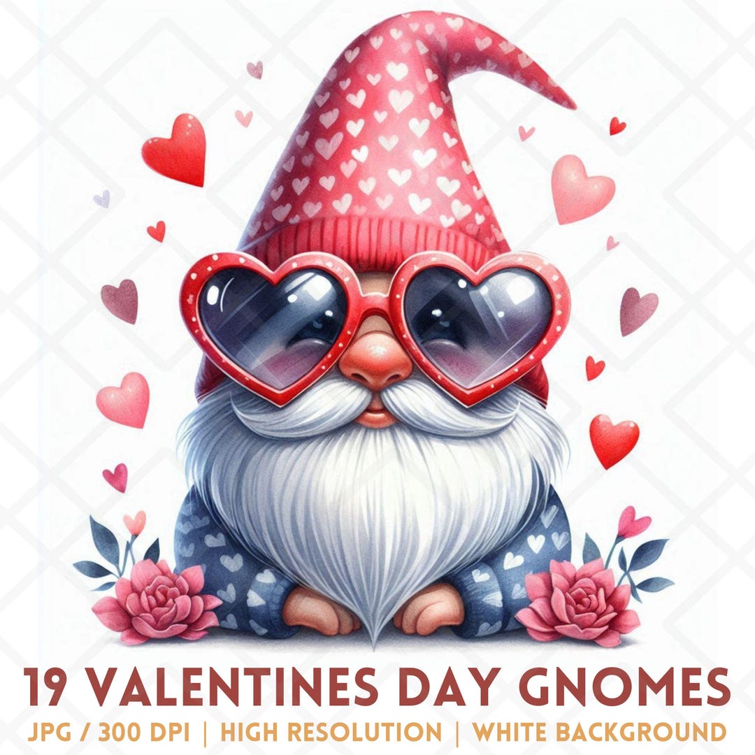 Watercolor Valentines Day Gnome Clipart, Cute Gnomes JPG, Gnome ...