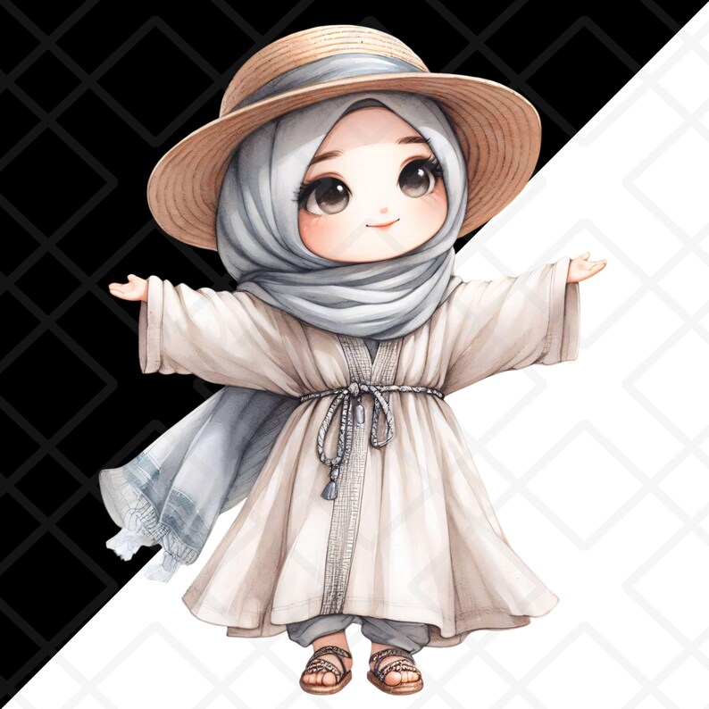Cute Hijabi Chibi Girl Clipart Beach Day Muslim Islam Muslimah PNG ...