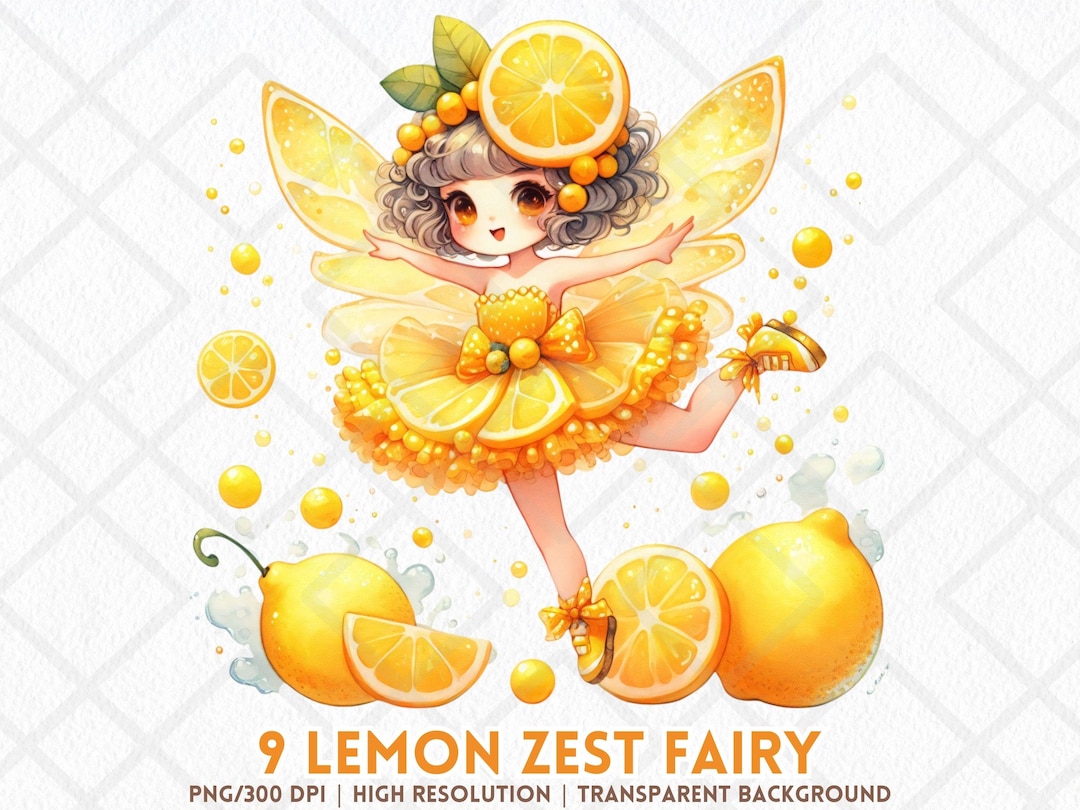 Lemon Fairy Clipart, Watercolor Citrus Sprite, Whimsical Chibi (PNG ...