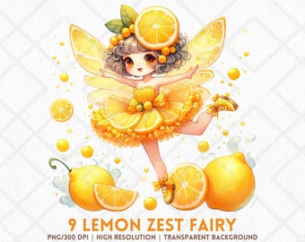 Lemon Fairy Clipart, Watercolor Citrus Sprite, Whimsical Chibi (PNG ...
