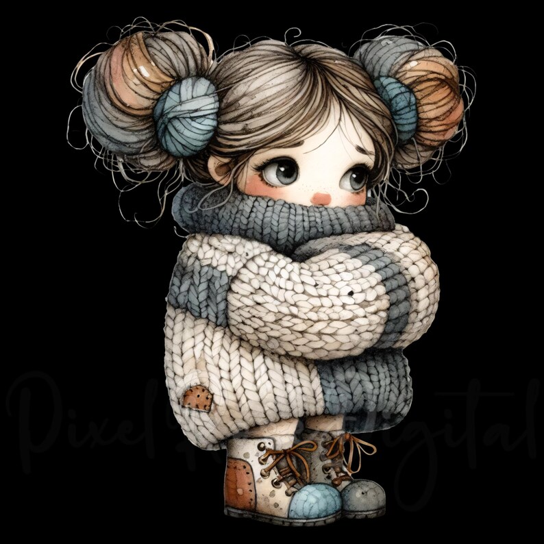 Blizzard Cozy Girl Clipart PNG Winter Girl in Chunky Knit Sweater Cute ...