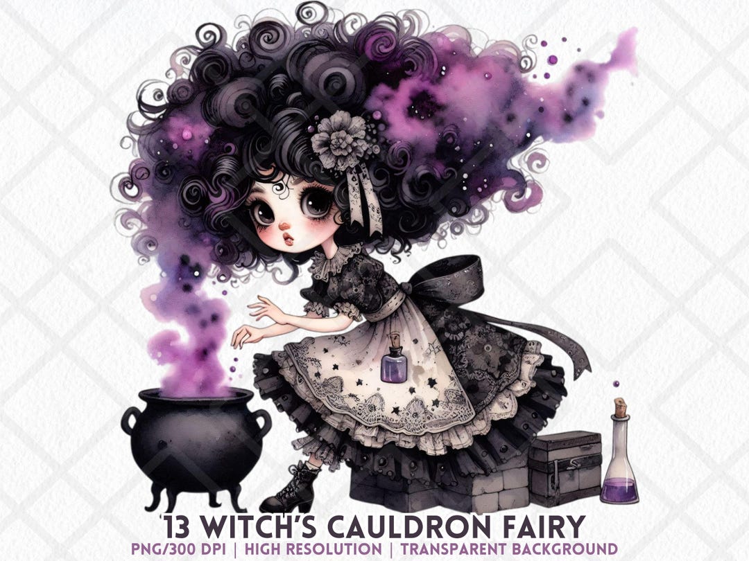 Witch’s Cauldron Fairy PNG Clipart Spooky Potion Girl for Sublimation ...