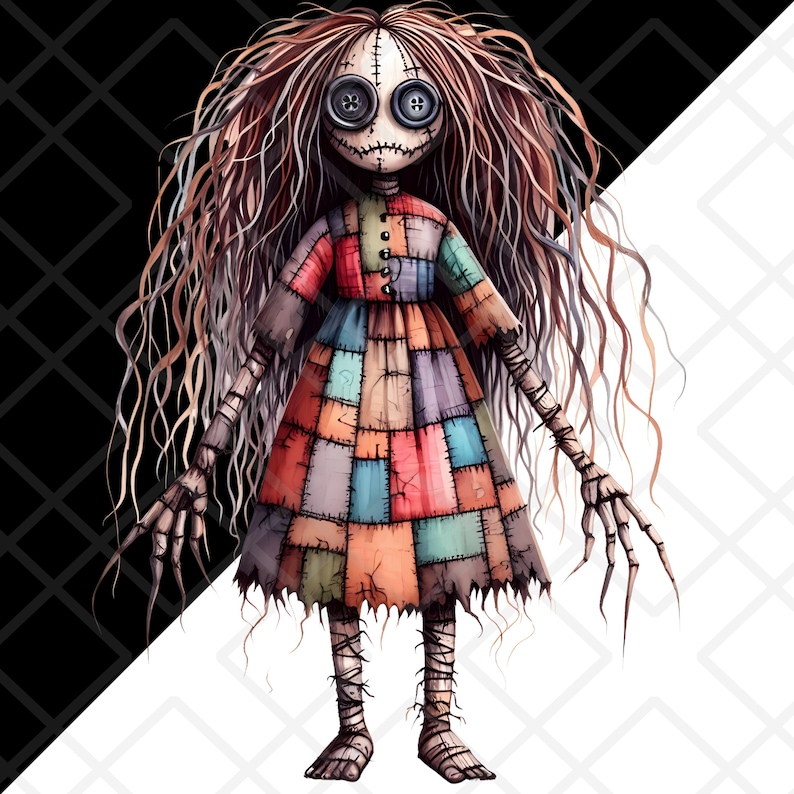 Creepy Patchwork Rag Doll Clipart, Gothic Horror Doll PNG, Nightmare ...