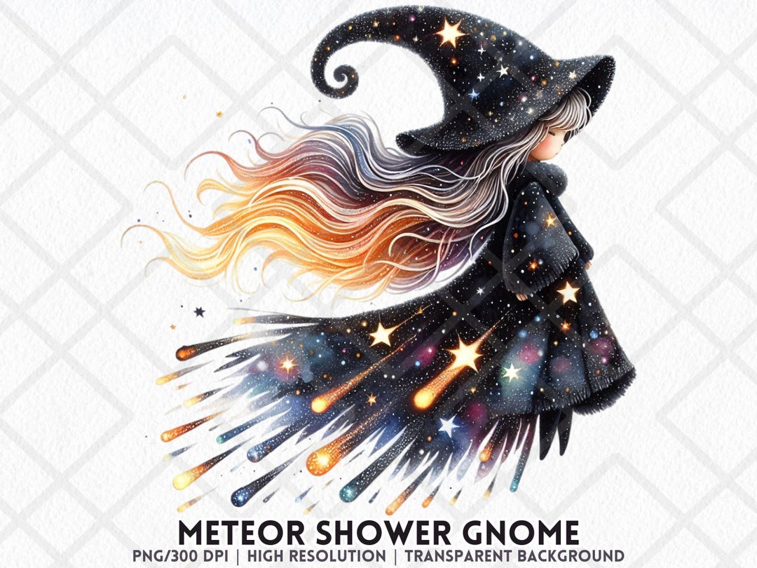 15 Meteor Shower Witch Gnome Girl PNG Night Sky Comet Gnome Clipart ...