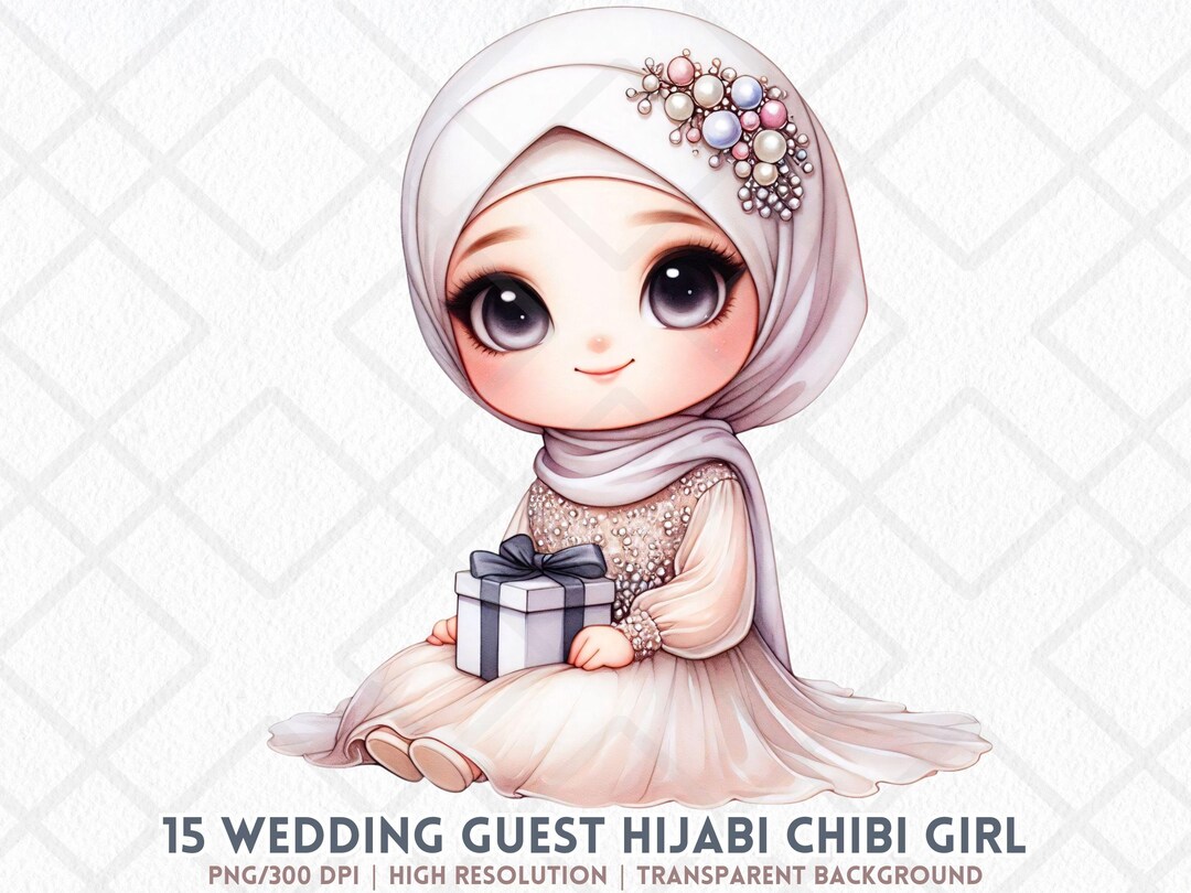 Cute Hijabi Chibi Girl Clipart Wedding Guest Muslim Islam Muslimah PNG ...