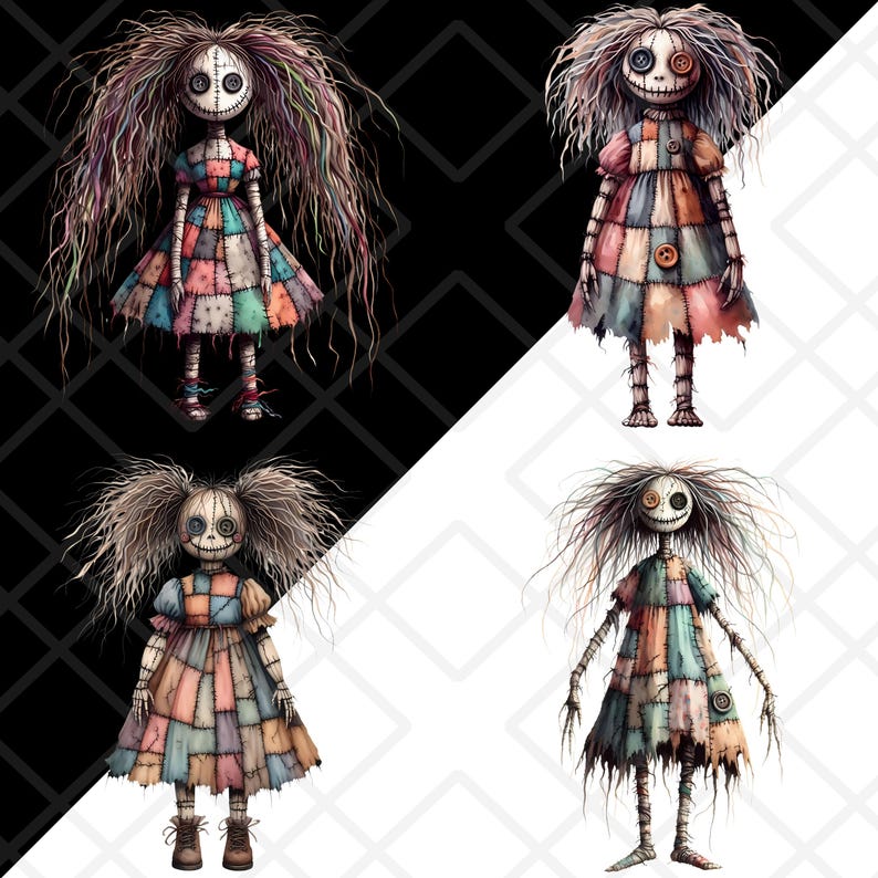 Creepy Patchwork Rag Doll Clipart, Gothic Horror Doll PNG, Nightmare ...