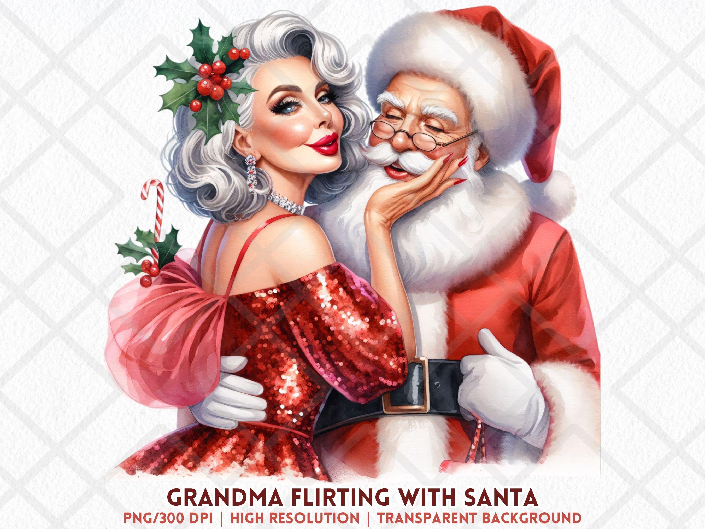 13 Funny Christmas Old Ladies PNG, Flirty Retro Lady With Santa Claus ...