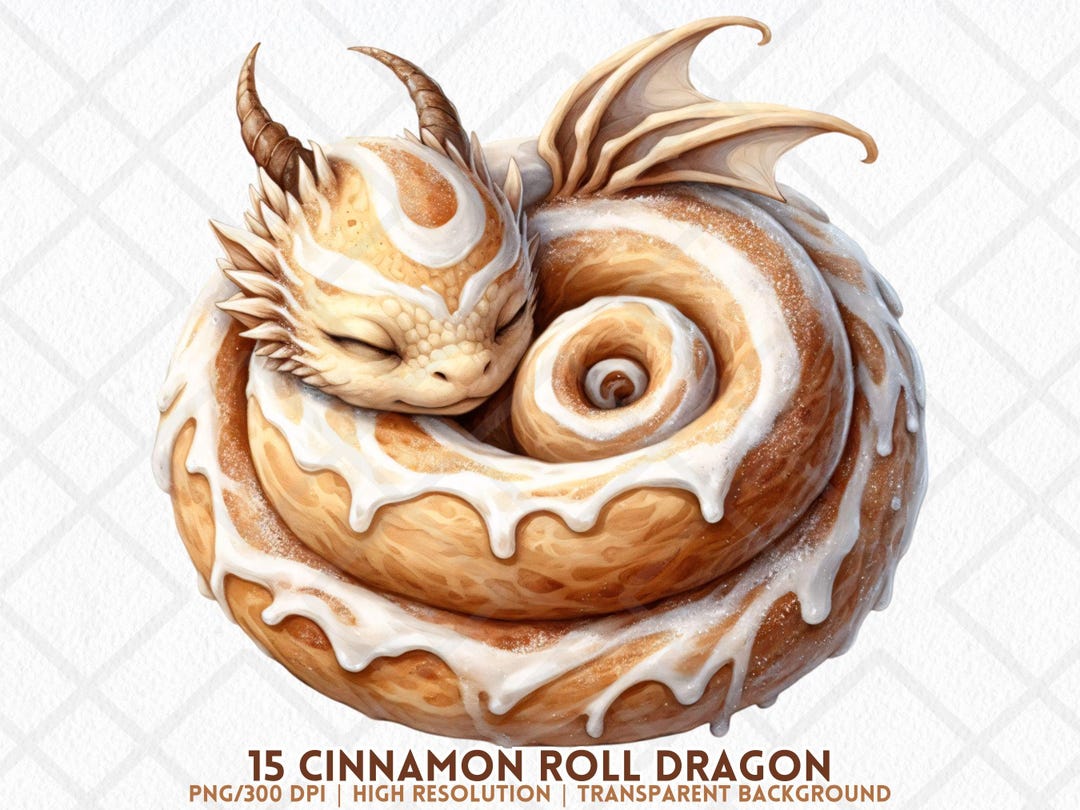 Cinnamon Roll Dragon Clipart PNG Cute Sleeping Pastry Baby Dragon ...