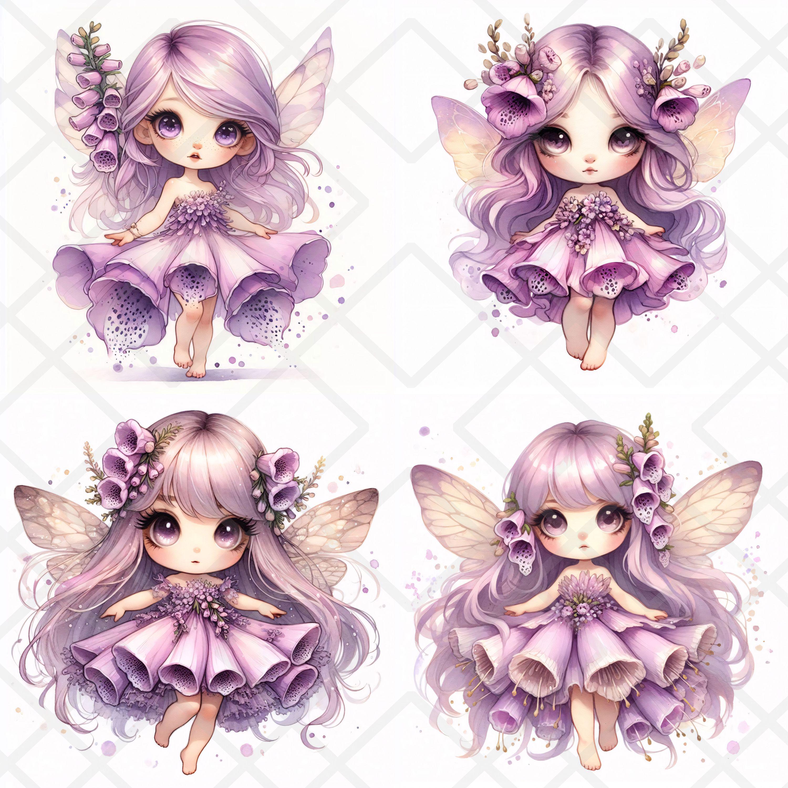 Dreamy Foxglove Fantasy Fairy Clipart JPG, Whimsical Chibi Kawaii ...