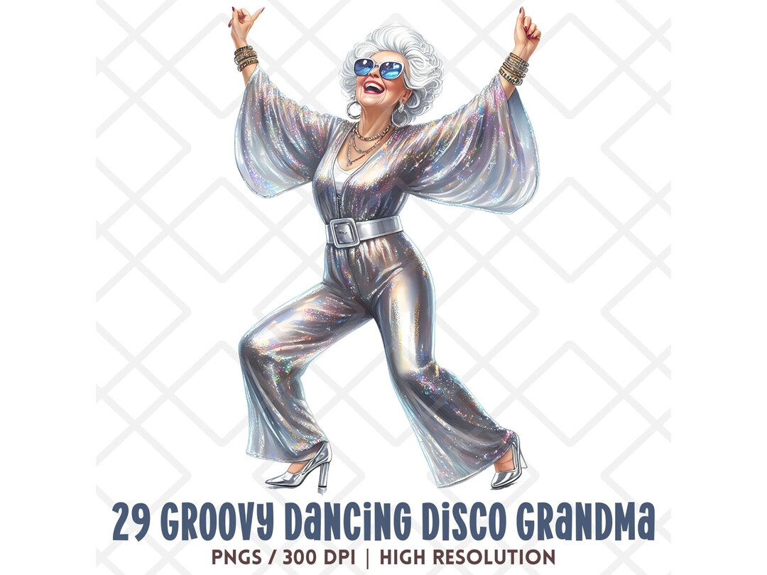 Disco Grandma Clipart PNG, Watercolor Groovy Dancing Old Lady, Retro ...