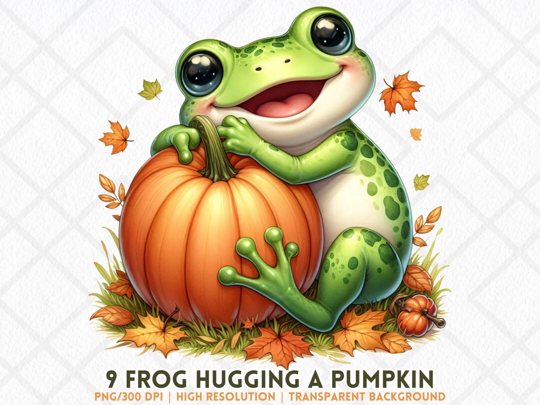 Cute Frog Hugging Pumpkin PNG Fall Autumn Frog Clipart Halloween ...