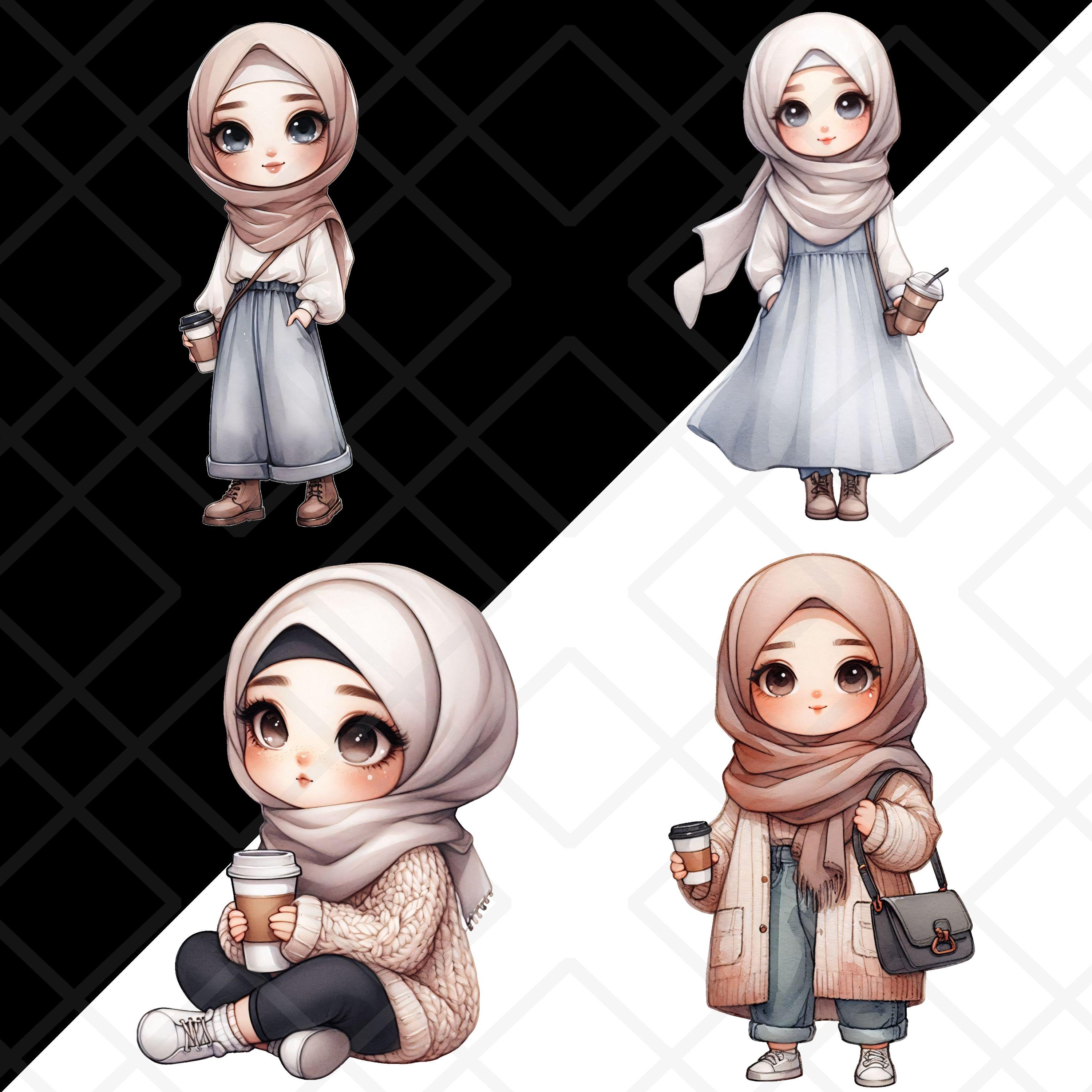 Cute Hijabi Chibi Girl Clipart Coffee Lover Muslim Islam Muslimah PNG ...