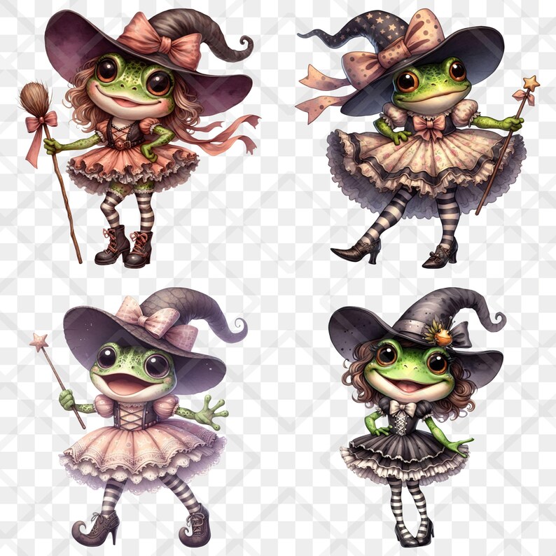 Coquette Frog Witch Clipart PNG Cute Fall Halloween PNG Magical Frog ...