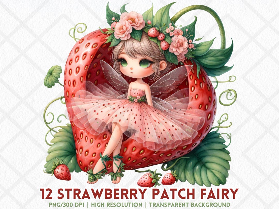 Strawberry Fairy PNG, Watercolor Clipart, Summer Berry Art (digital ...