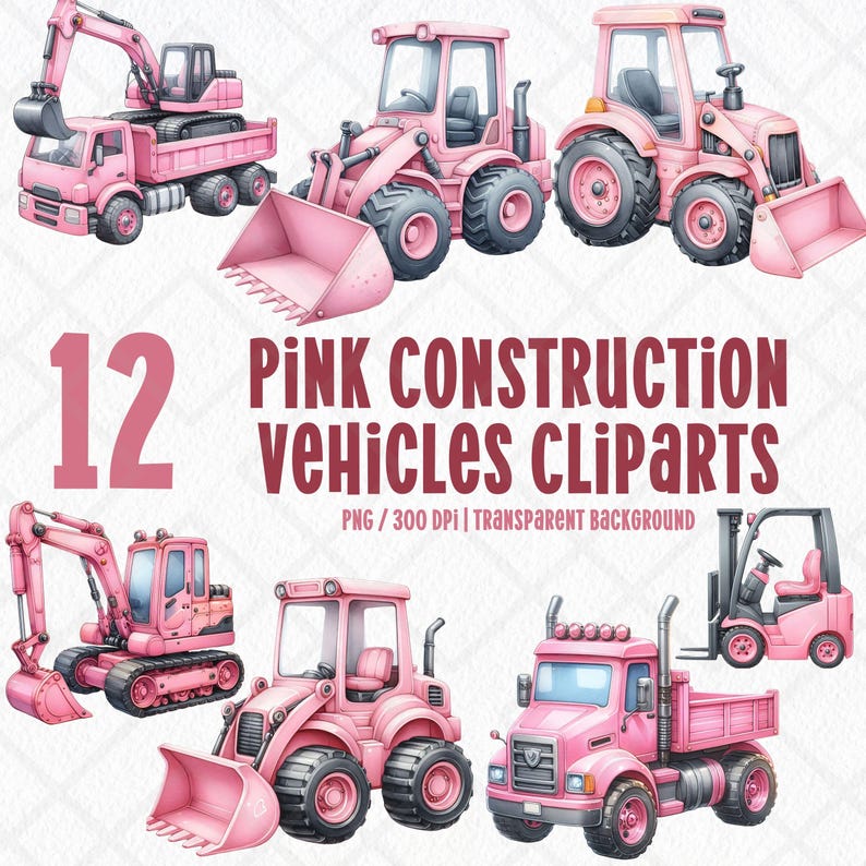 Pink Construction Vehicle Clipart Kids Png, Watercolor Bulldozer, Crane ...