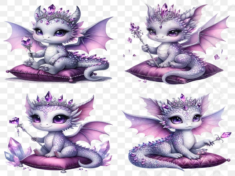 Crystal Dragon Princess Clipart PNG Lavender Baby Dragon Royal Crown ...