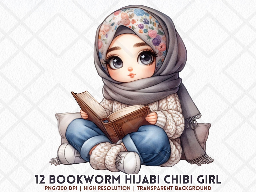 Cute Hijabi Chibi Girl Clipart Bookworm Muslim Islam Muslimah PNG ...