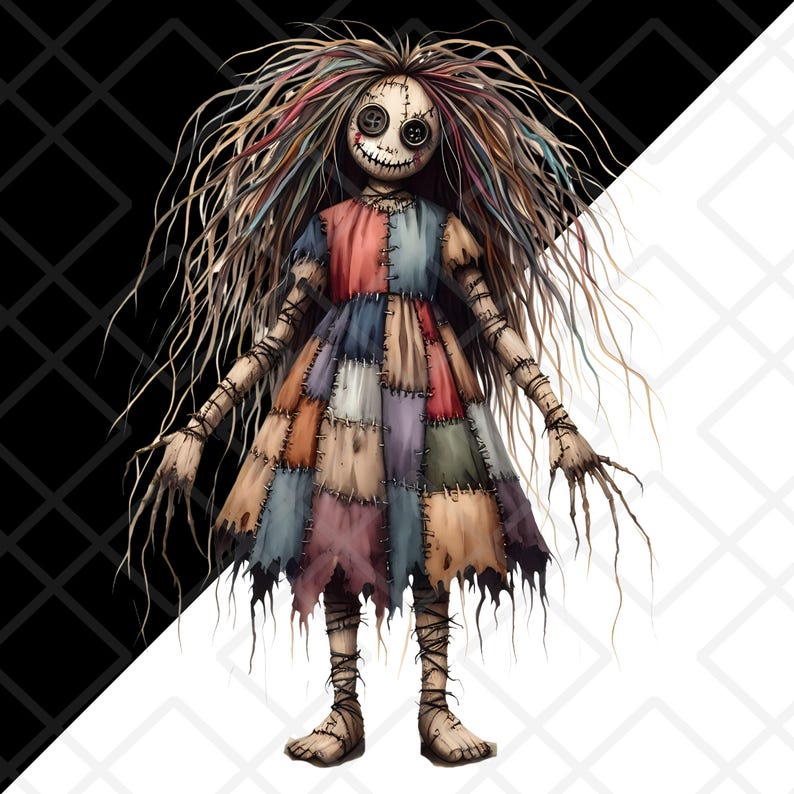 Creepy Patchwork Rag Doll Clipart, Gothic Horror Doll PNG, Nightmare ...