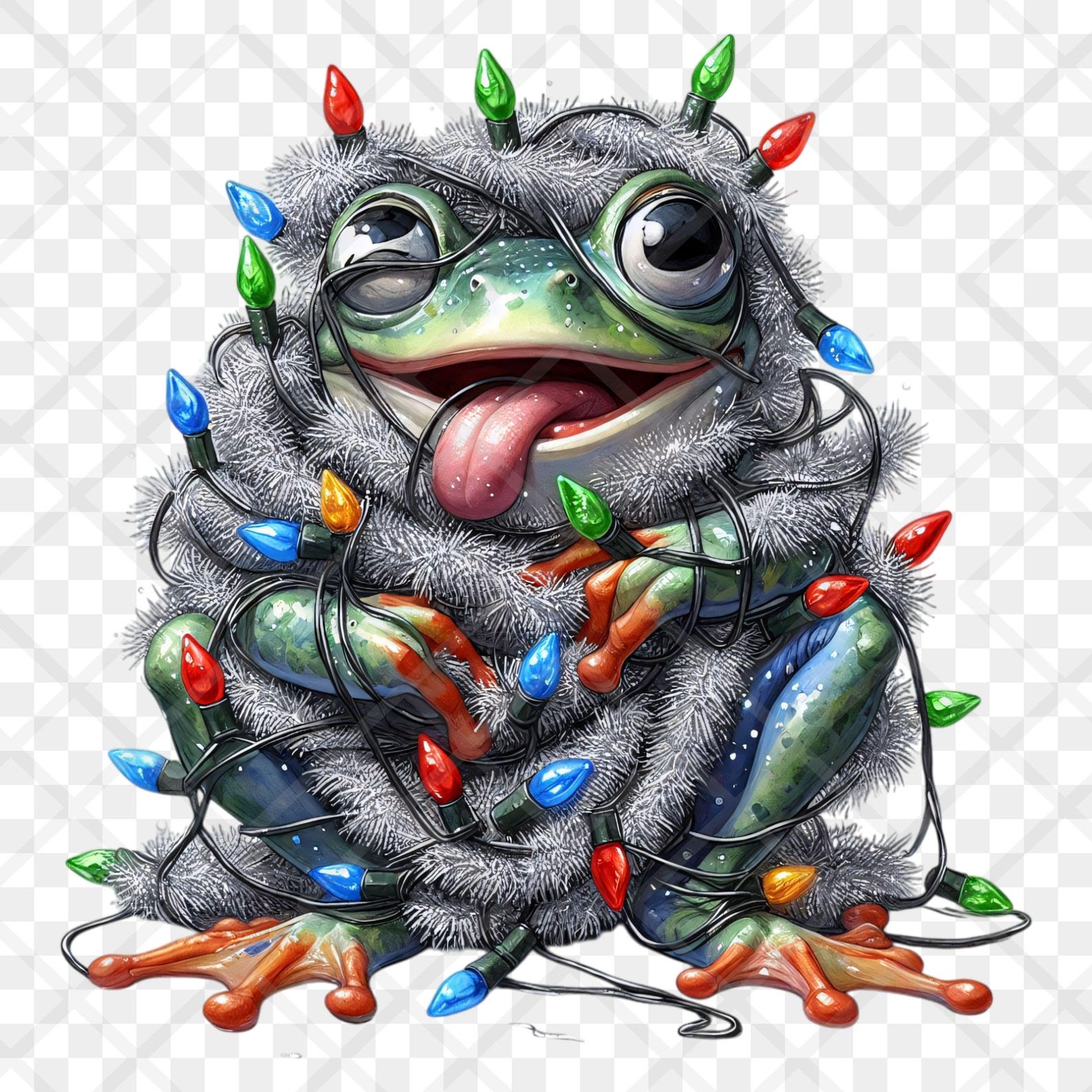 Tinsel Tangled Frog Clipart Funny Christmas Lights Frog PNG Cute ...