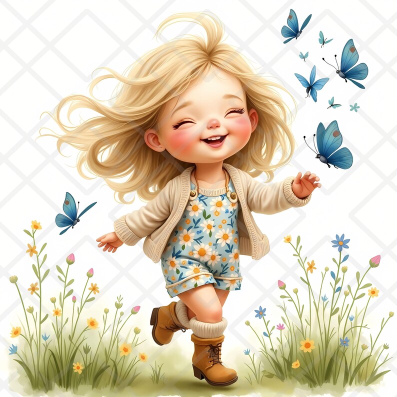 Watercolor Cute Springtime Dolls Clip Art, Blonde Girl Spring Clipart ...