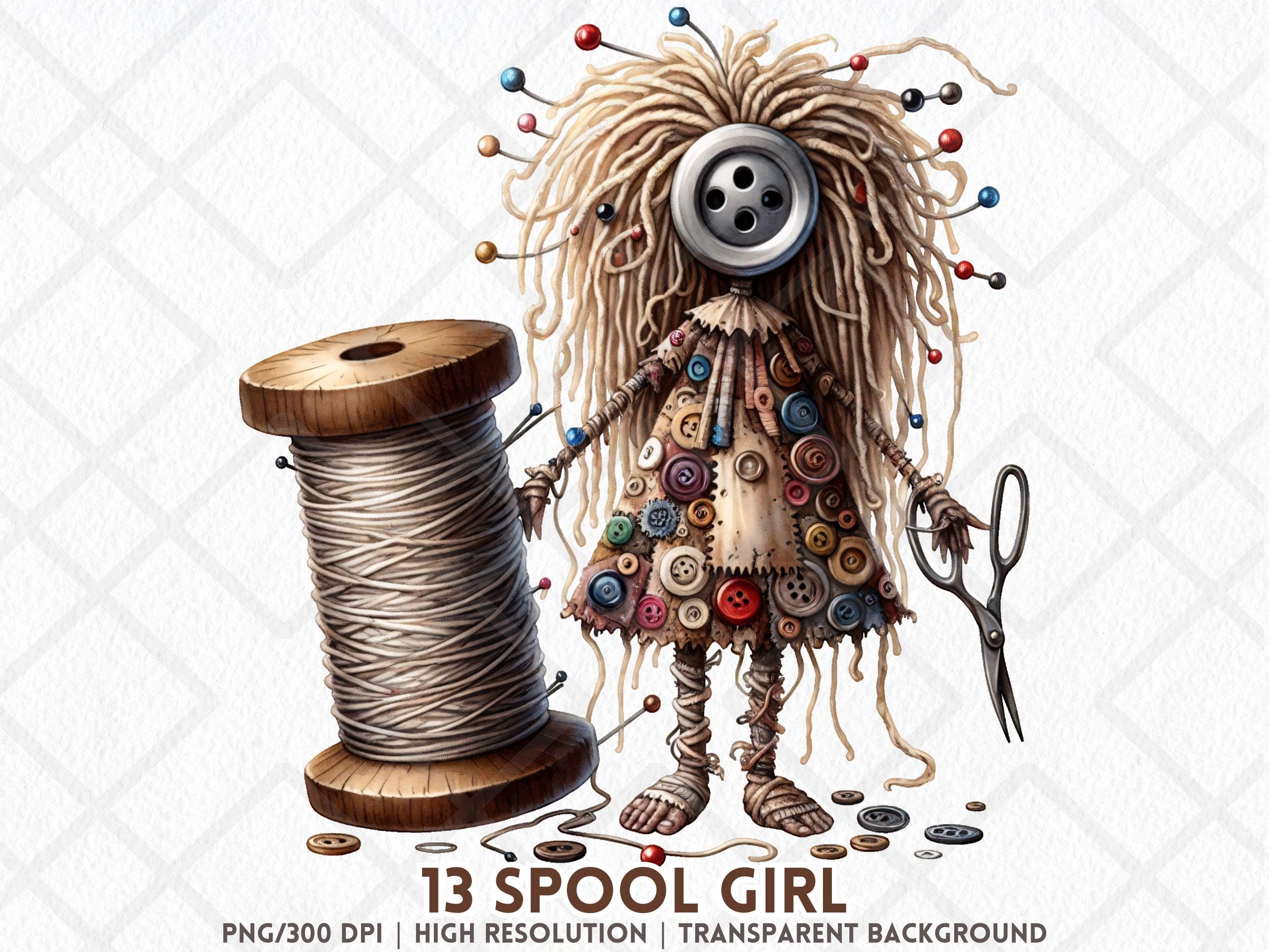 Spool Girl PNG Clipart Creepy Sewing Doll Clipart Thread and Button ...