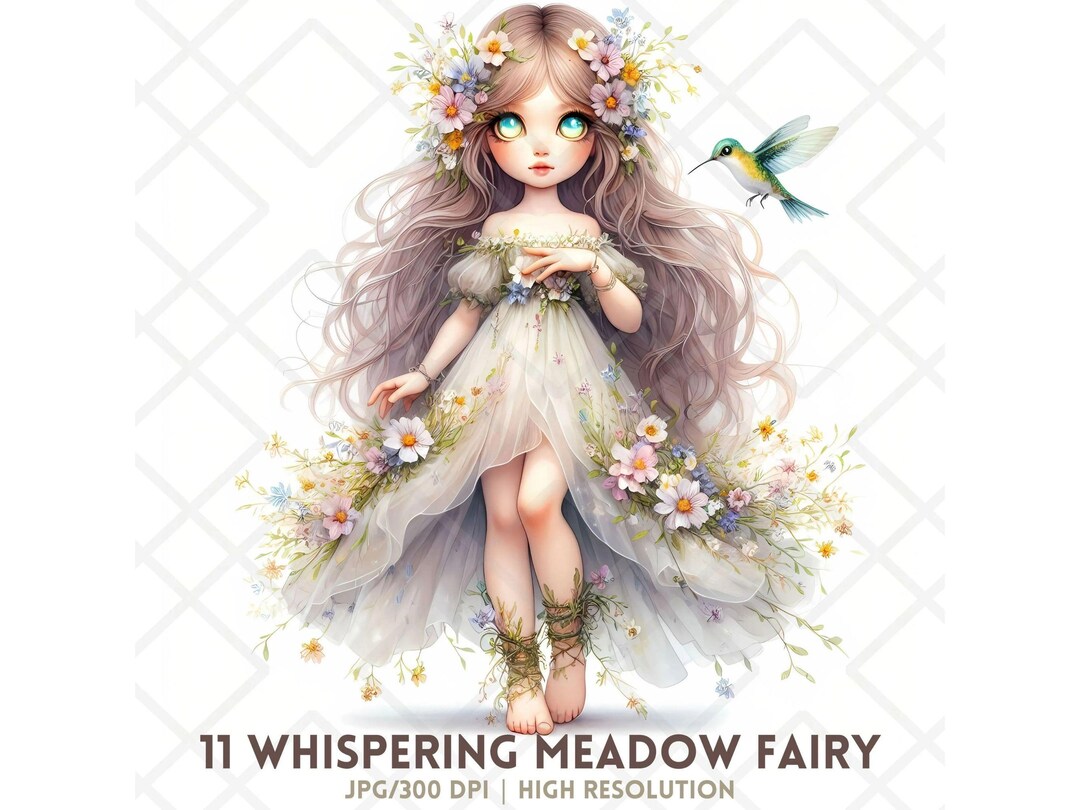 Whimsical Flower Fairy Clipart, Enchanted Forest Pixie JPG, Ethereal ...