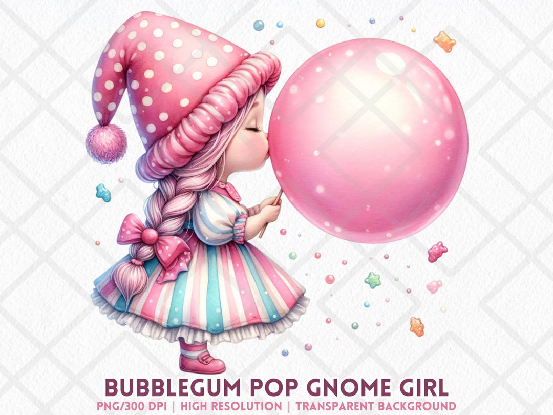 14 Bubblegum Pop Gnome Girl PNG Pink Candyland Clipart for Digital ...
