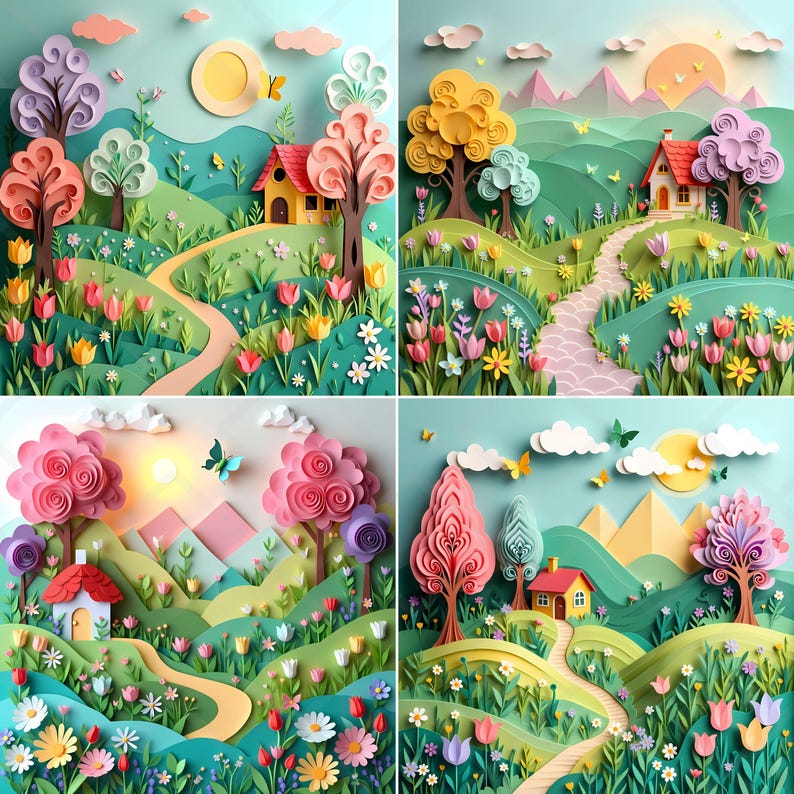 Imágenes prediseñadas en formato JPG de recortes de papel de paisajes ...