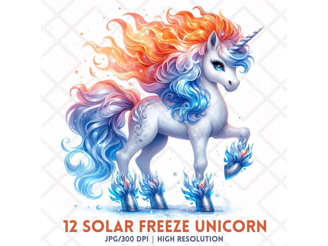 Solar Freeze Unicorn JPG, Fire Ice Unicorn Clipart, Fantasy Elemental ...